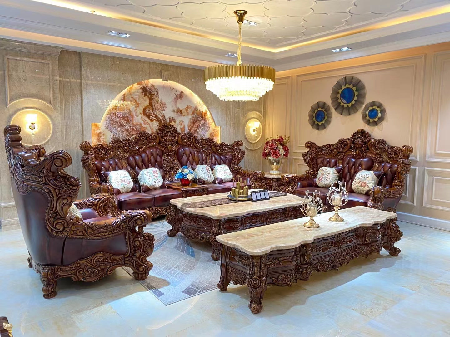 Luxury king ebony wood leather sofa king sofa set – yhomebaby